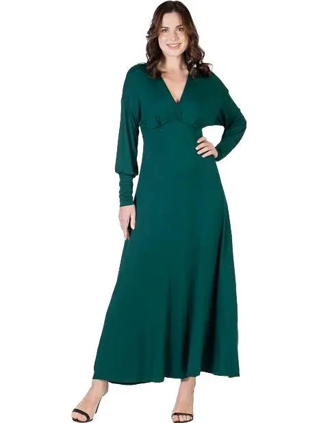 24SEVEN COMFORT APPAREL V-neck Long Sleeve Maxi Dress - Hunter