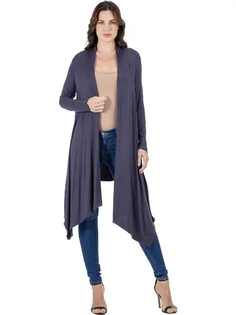 24SEVEN COMFORT APPAREL Extra Long Open Front Cardigan - Charcoal
