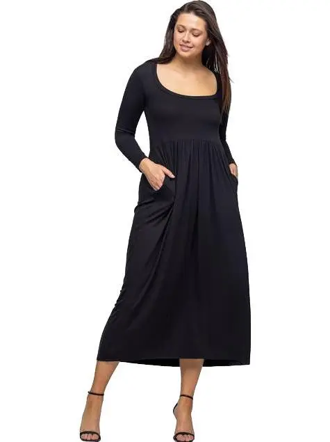 24SEVEN COMFORT APPAREL Long Sleeve Empire Waist Maxi Dress - Black