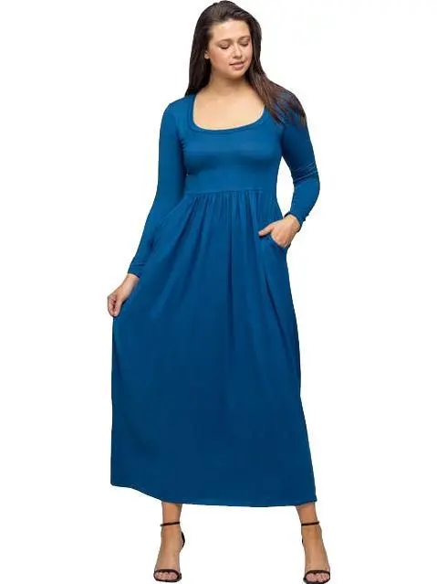 24SEVEN COMFORT APPAREL Long Sleeve Empire Waist Maxi Dress - Teal