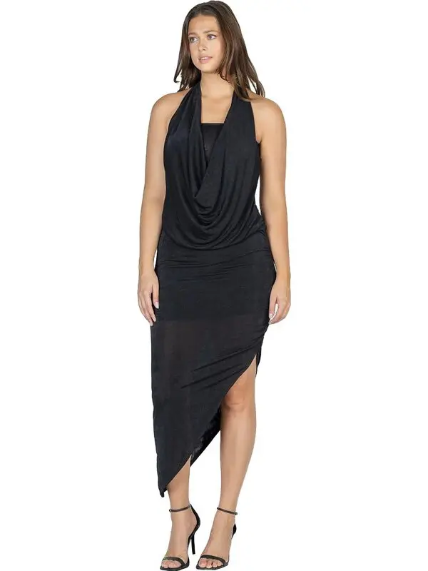 24SEVEN COMFORT APPAREL Cowl Neck Halter Maxi Dress - Black