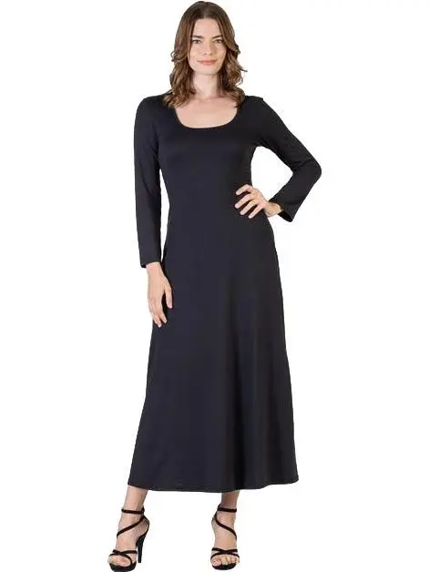 24SEVEN COMFORT APPAREL Long Sleeve Maxi Dress - Black