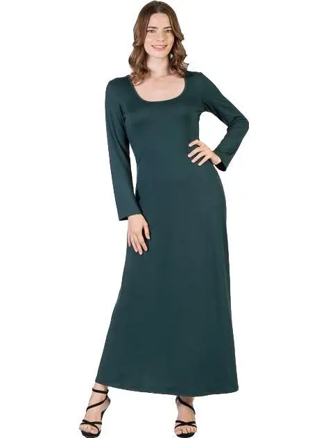 24SEVEN COMFORT APPAREL Long Sleeve Maxi Dress - Forest