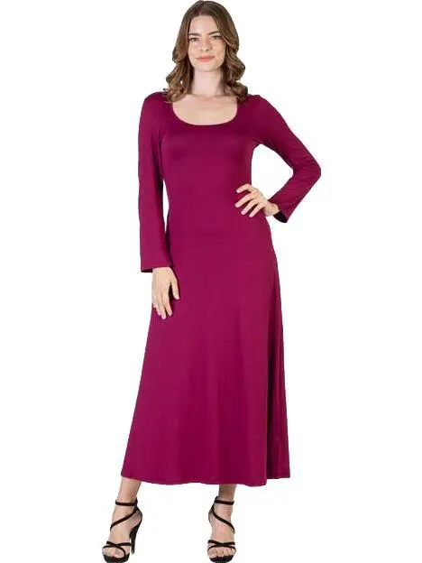 24SEVEN COMFORT APPAREL Long Sleeve Maxi Dress - Wine