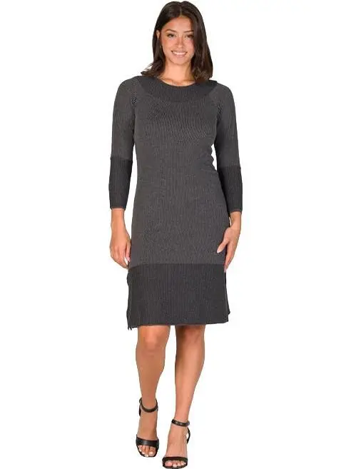 24SEVEN COMFORT APPAREL Ribbed Knit Long Sleeve Split Hem Sweater Dress - Black
