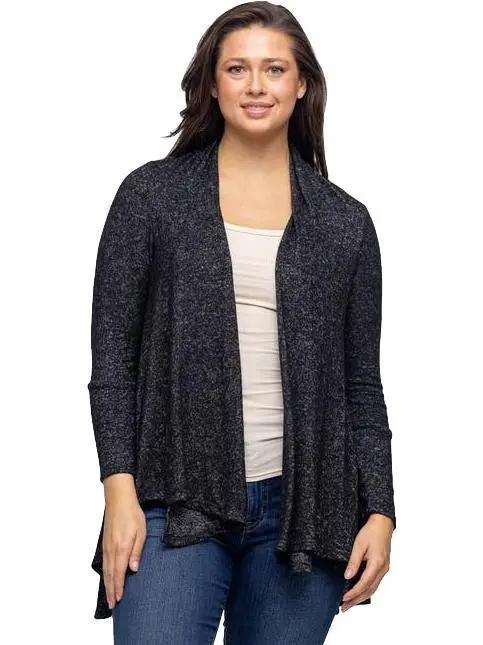 24SEVEN COMFORT APPAREL Open Front High Low Cardigan - Black