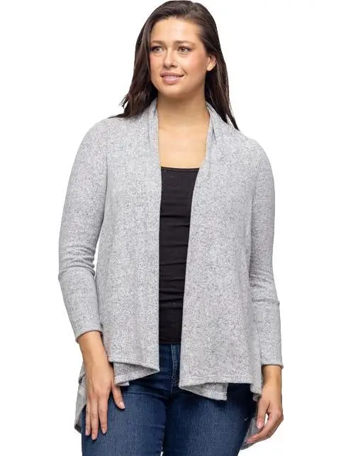 24SEVEN COMFORT APPAREL Open Front High Low Cardigan - Grey