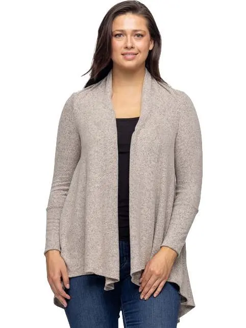 24SEVEN COMFORT APPAREL Open Front High Low Cardigan - Oatmeal