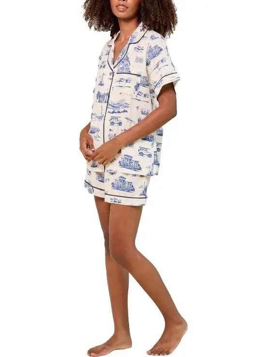 KATIE KIME Printed Pajama Short Set - Navy