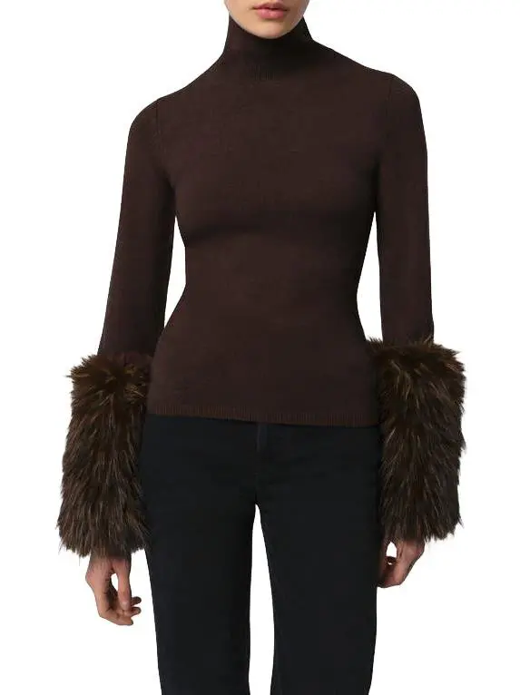 Apparis Faux Fur Cuff Turtleneck Sweater - Dark Brown/dark Brown