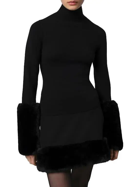 Apparis Faux Fur Cuff Turtleneck Sweater - Noir/noir