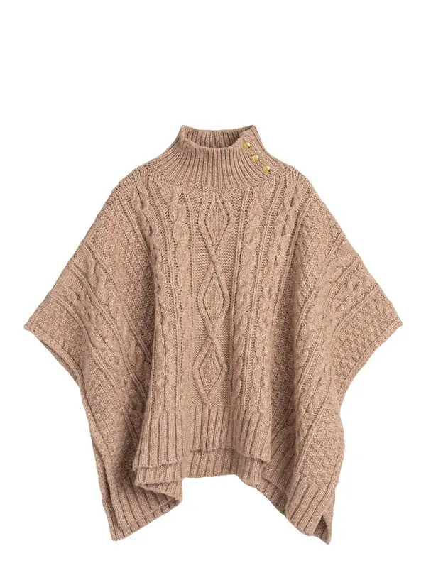 Ralph Lauren Crest Button Cable Poncho - Camel/gold