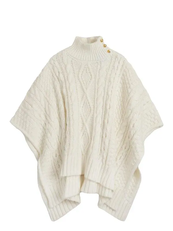 Ralph Lauren Crest Button Cable Poncho - Cream