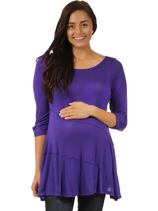 24SEVEN COMFORT APPAREL Ruched Sleeve Maternity Tunic Top - Purple