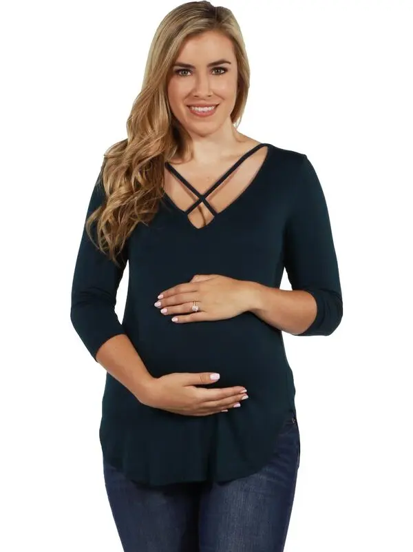 24SEVEN COMFORT APPAREL Criss Cross Maternity Tunic Top - Hunter
