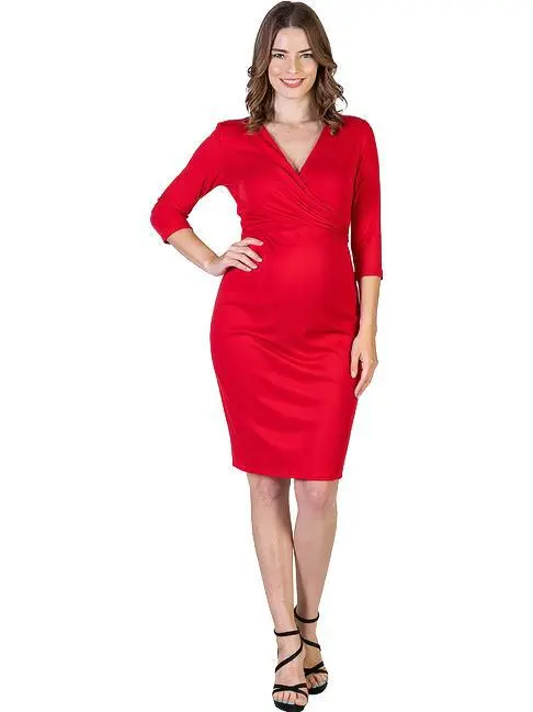 24SEVEN COMFORT APPAREL Draped Front Maternity Dress - Red