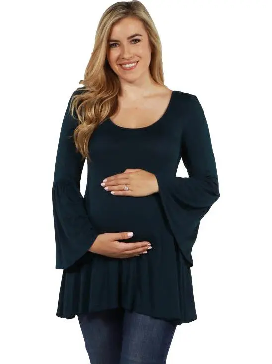 24SEVEN COMFORT APPAREL Long Bell Sleeve Flared Maternity Tunic Top - Hunter