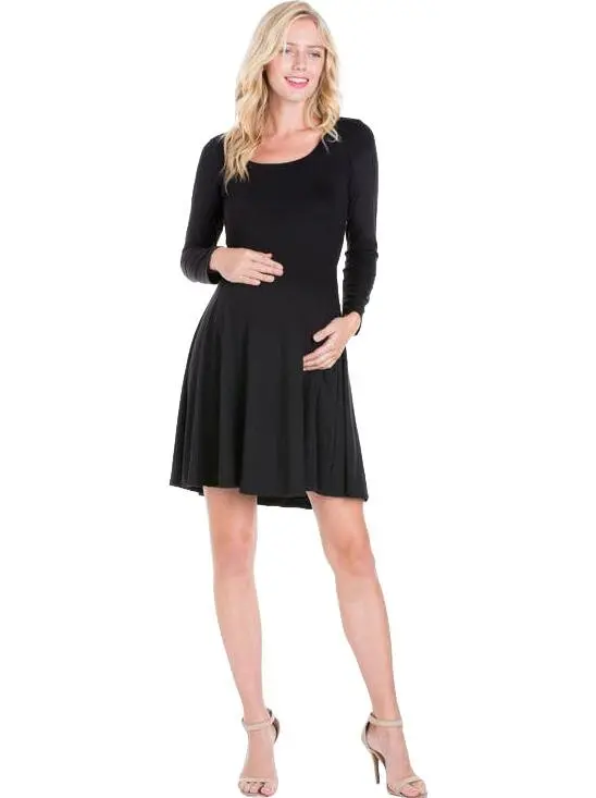 24SEVEN COMFORT APPAREL Maternity Flared Mini Dress - Black