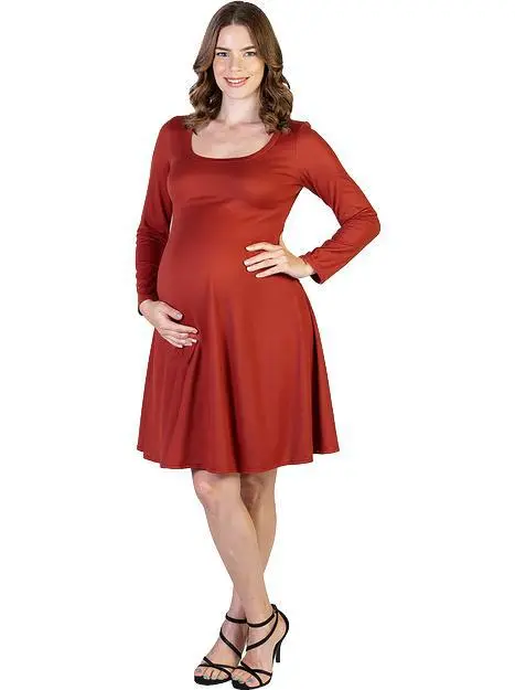 24SEVEN COMFORT APPAREL Maternity Flared Mini Dress - Rust