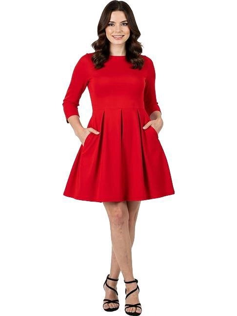 24SEVEN COMFORT APPAREL Maternity Fit And Flare Boatneck Dress - Red
