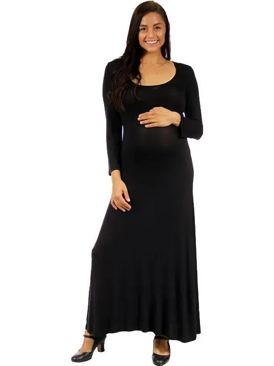 24SEVEN COMFORT APPAREL Long Sleeve Maternity Maxi Dress - Black
