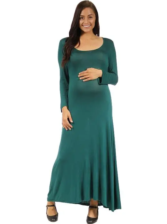 24SEVEN COMFORT APPAREL Long Sleeve Maternity Maxi Dress - Forest