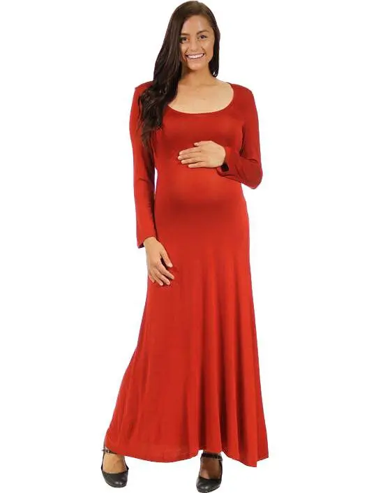 24SEVEN COMFORT APPAREL Long Sleeve Maternity Maxi Dress - Rust
