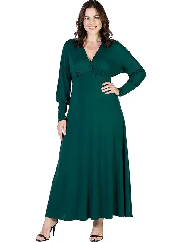 24SEVEN COMFORT APPAREL V-neck Long Sleeve Maternity Maxi Dress - Hunter