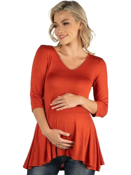 24SEVEN COMFORT APPAREL Three Quarter Sleeve V-neck Maternity Tunic Top - Penny