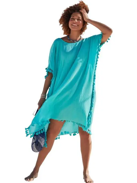 SWIMSUITS FOR ALL Pom Pom Cover Up Tunic - Saltwater Happy