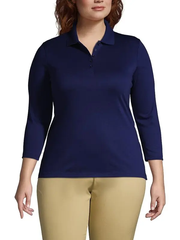 LANDS' END 3/4 Sleeve Supima Cotton Polo - Deep Sea Navy