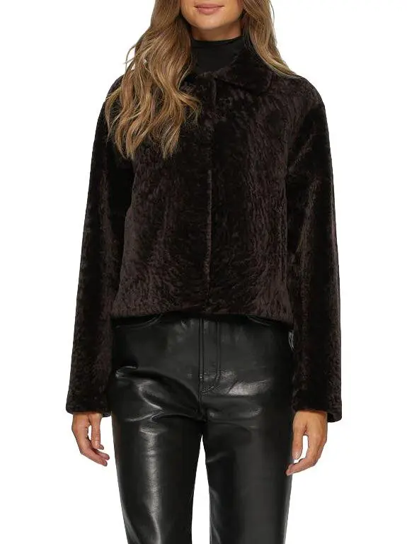 Gorski Textured Genuine Shearling Short Jacket - Brown