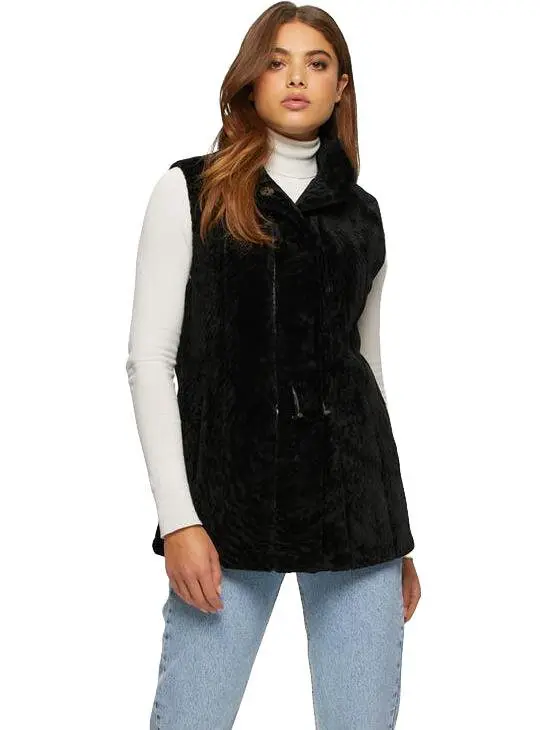 Gorski Genuine Shearling Hooded Vest - Black/black
