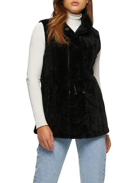 Gorski Genuine Shearling Hooded Vest - Black/black