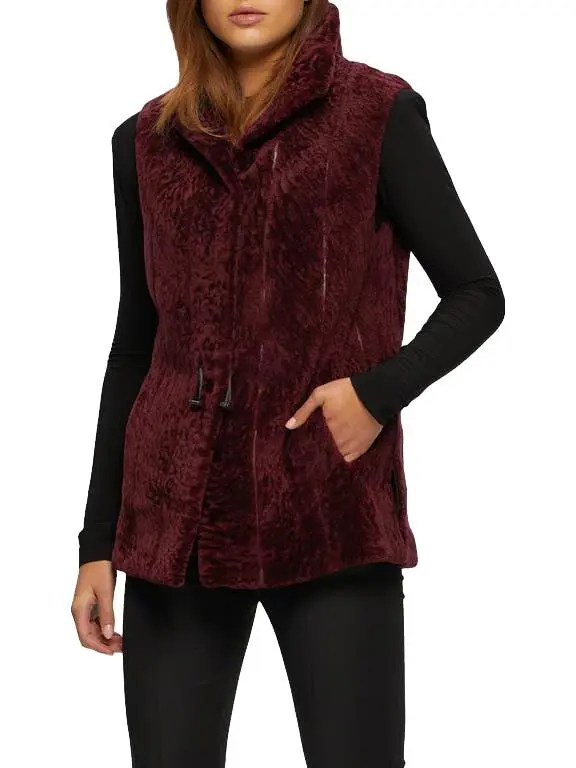 Gorski Genuine Shearling Hooded Vest - Merlot/black