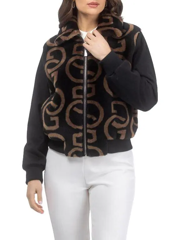 Gorski Printed Merino Shearling Bomber Jacket With Loro Piana Wool Trim - Black/chestnut