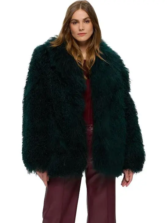 Gorski Genuine Shearling Short Jacket - Forest Green