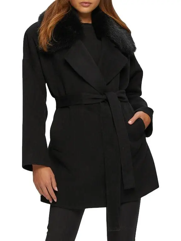 Gorski Wool And Cashmere Blend Belted Jacket With Detachable Toscana Trim - Black/black