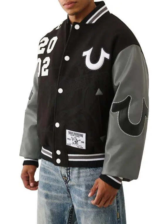 True Religion Overt Varsity Jacket - Jet Black/granite Grey