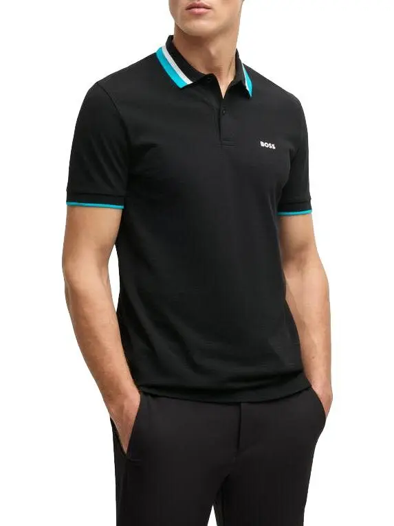 BOSS Paddy Tipped Cotton Polo - Black