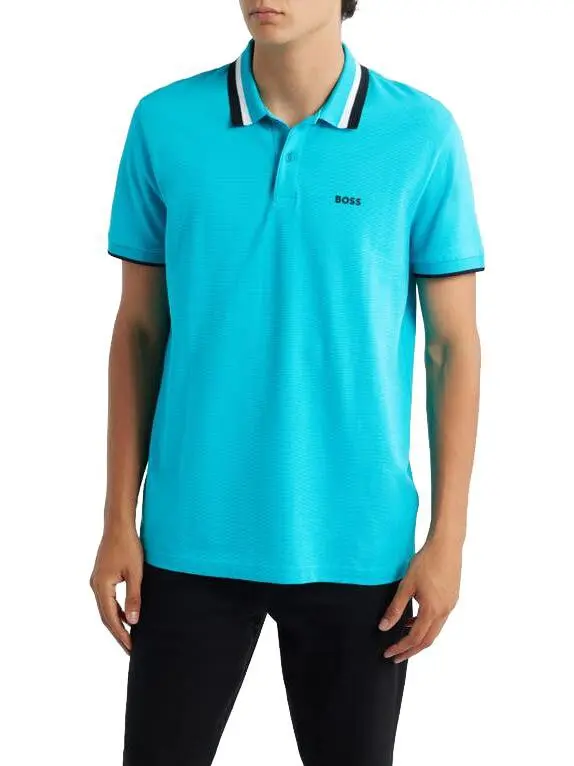 BOSS Paddy Tipped Cotton Polo - Open Blue