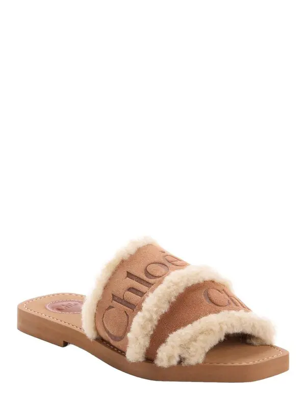 Chloé Woody Genuine Shearling Slide Sandal - Softy Brown