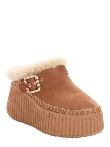 Chloé Nama Shearling Lined Wedge Mule - Pottery Brown