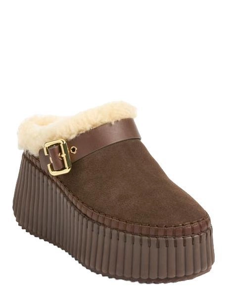 Chloé Nama Shearling Lined Wedge Mule - Sharp Brown