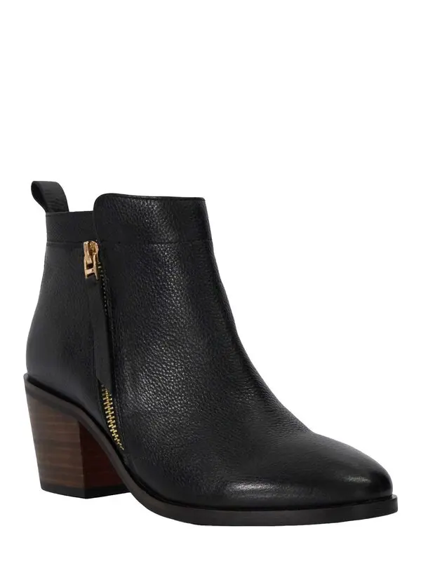 Dune London Paicing Leather Block Heel Bootie - Black