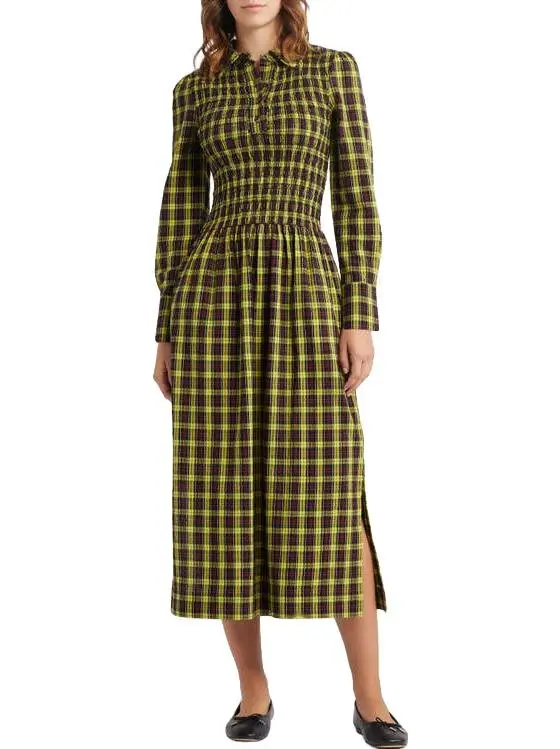 DAMSON MADDER Hazel Plaid Organic Cotton Dress - Yellow