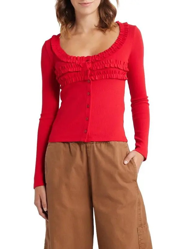 DAMSON MADDER Varsha Ruffle Cardigan - Red