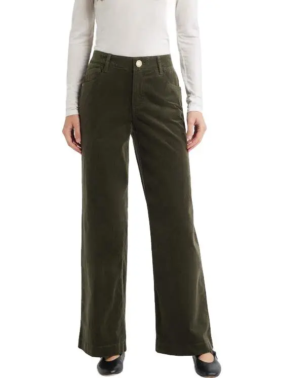 Wit & Wisdom High Waist Wide Leg Corduroy Pants - Duffel Green