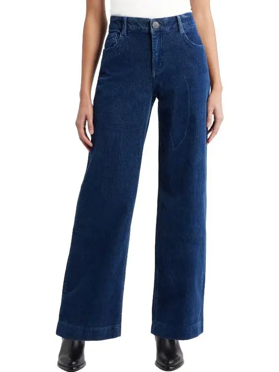 Wit & Wisdom High Waist Wide Leg Corduroy Pants - Washed Evening Blue