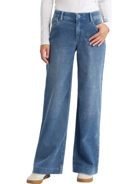 Wit & Wisdom High Waist Wide Leg Corduroy Pants - Washed Mid Blue